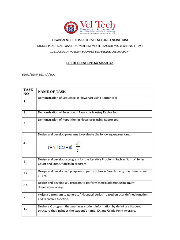 PSC Model Lab Questions | PDF