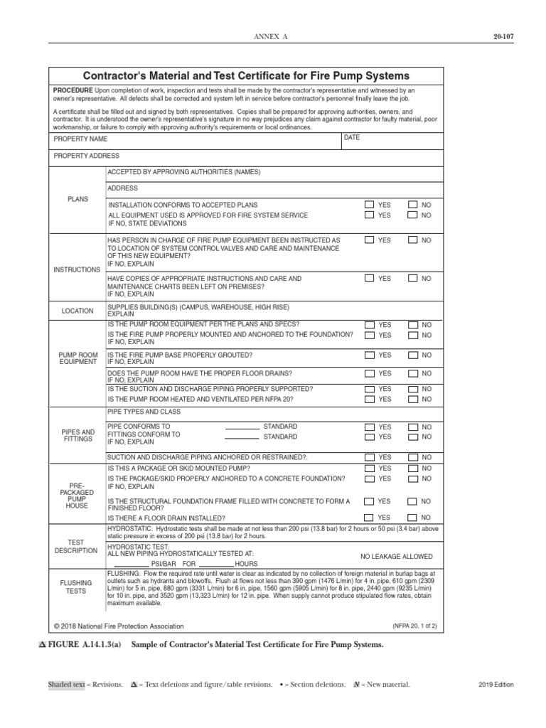 Contractor's Test Certificate for Fire Pumps | PDF | Pipe (Fluid ...