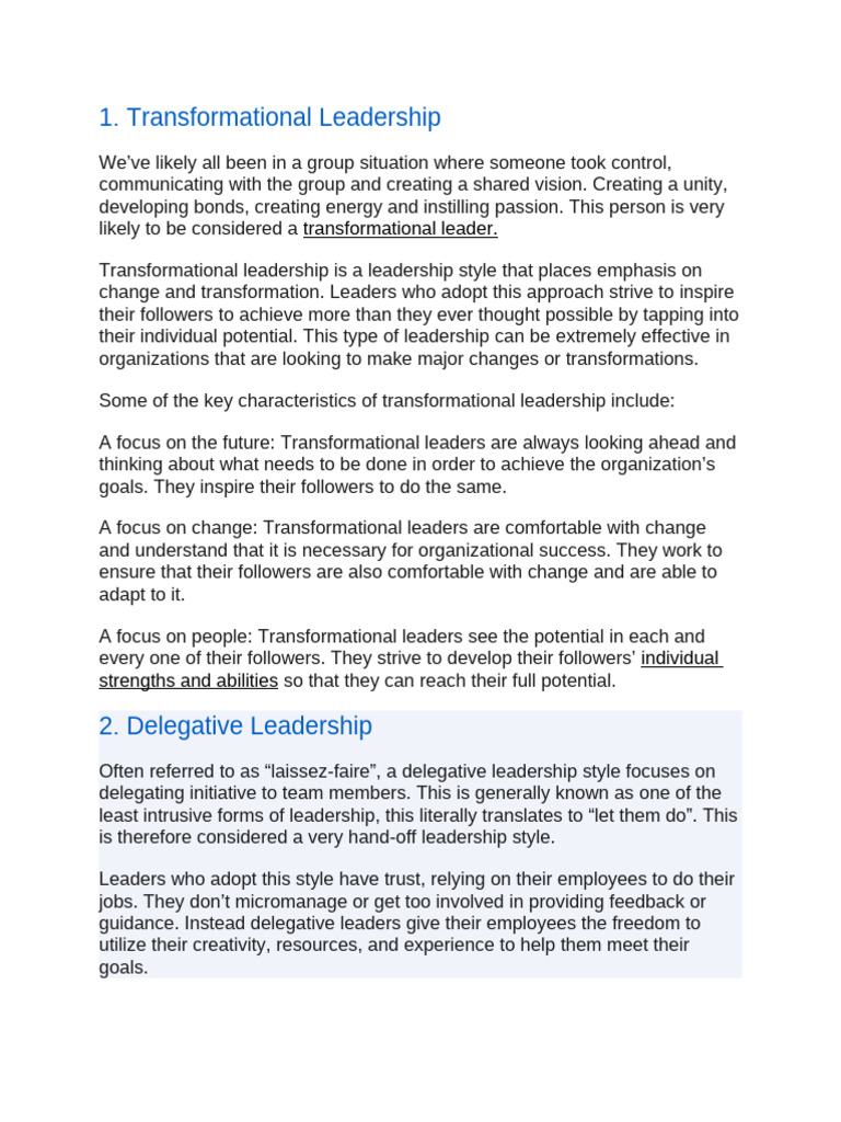 Leadership Styles Pdf Leadership Transformational Leadership