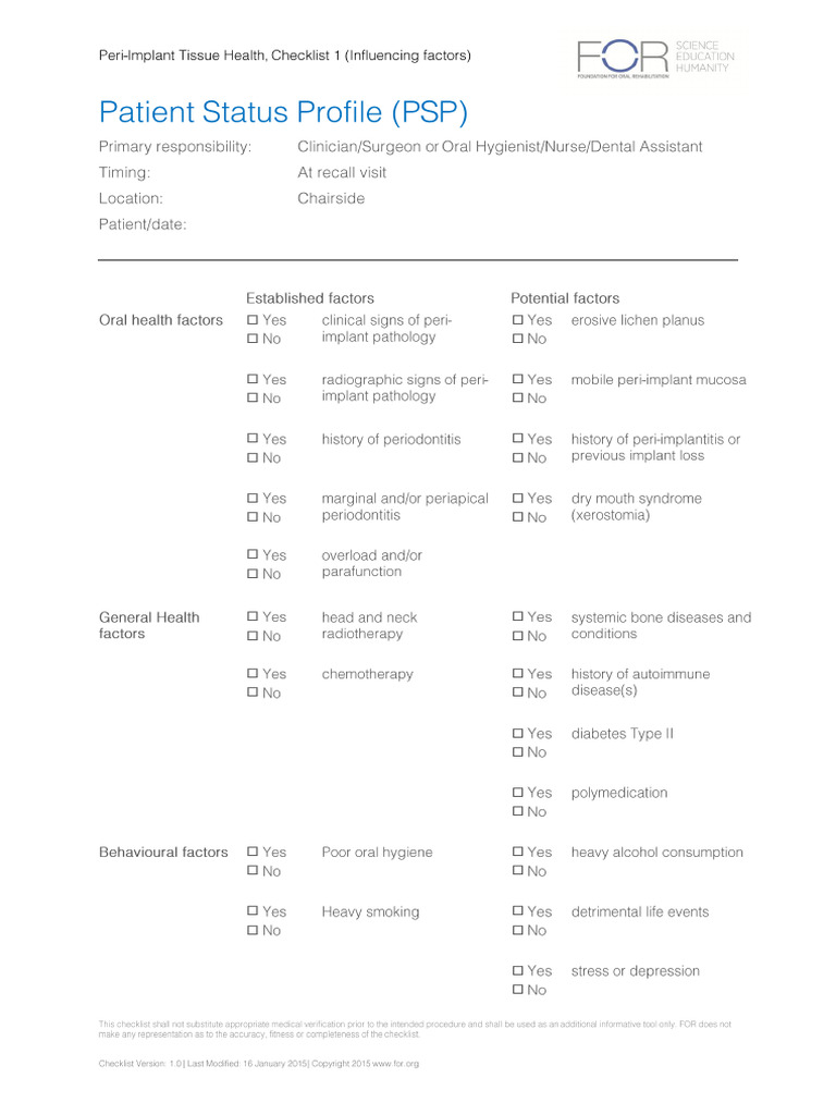 For Treatment Checklist Patient Status Profile | PDF | Language Arts ...