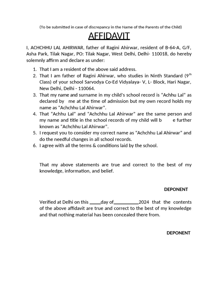Affidavit Change of Name | PDF