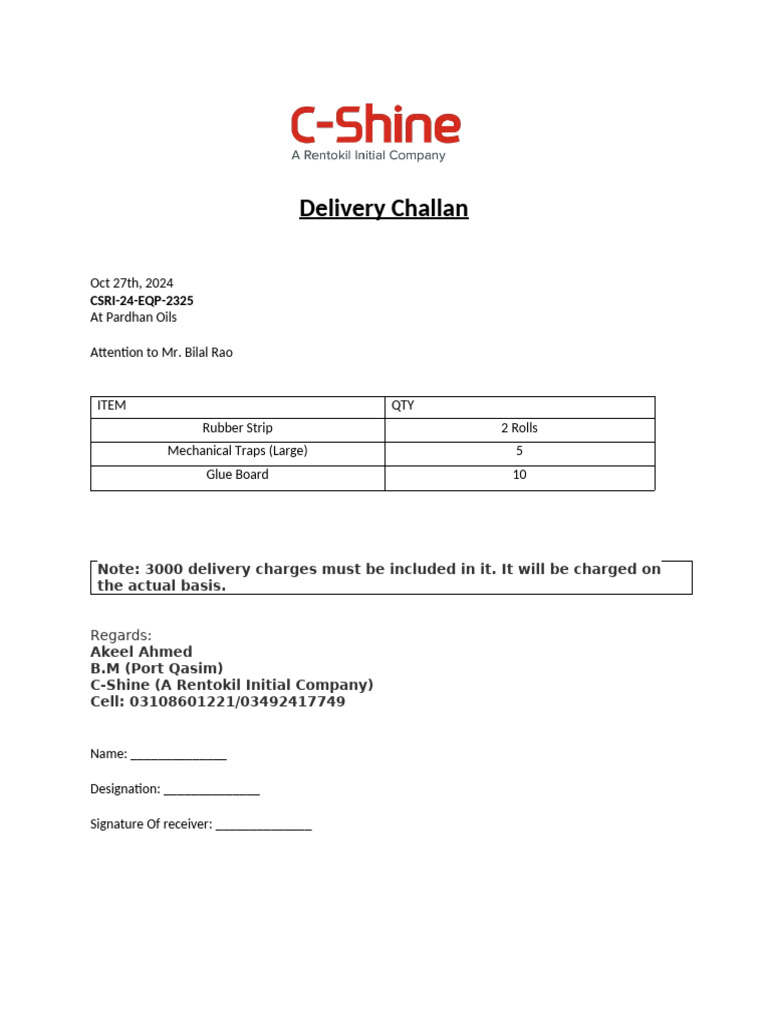 Delivery Challan | PDF | Technology & Engineering