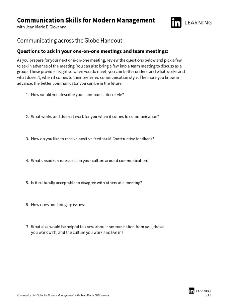 05 - 01 Comm Across Globe Handout | PDF