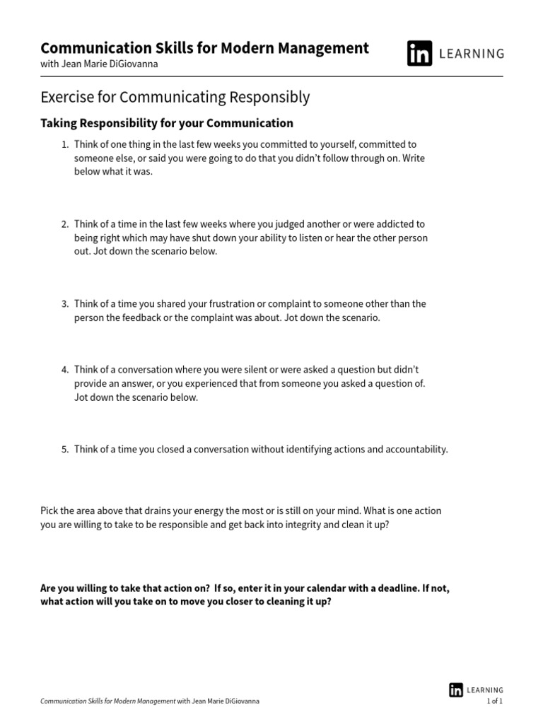 04 - 01 Communicating Responsibly Exercise | PDF | Self-Improvement