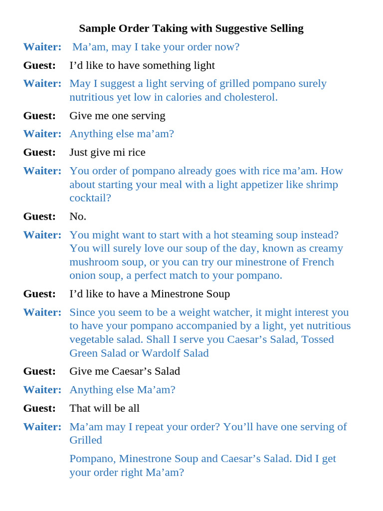 Sample Order Taking With Suggestive Selling | PDF