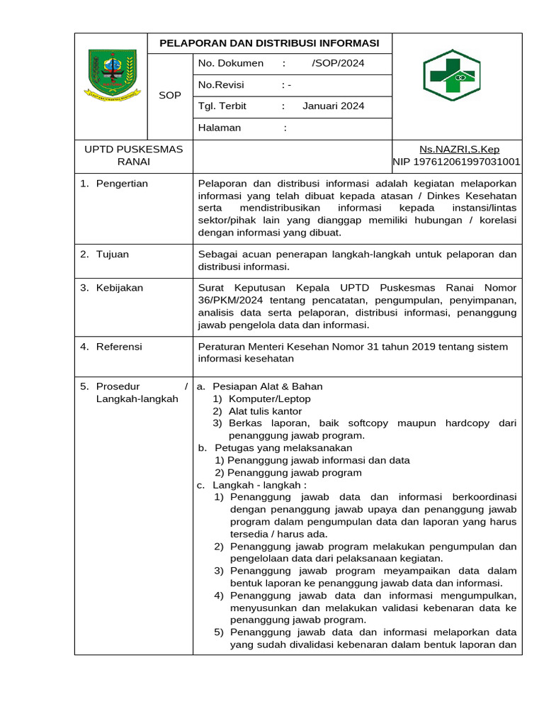 SOP Pelaporan Dan Distribusi Informasi | PDF