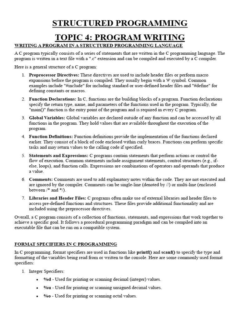 SP Topic 4 & 5 - Program Writing & Control Structures | PDF | C (Programming Language) | Control ...