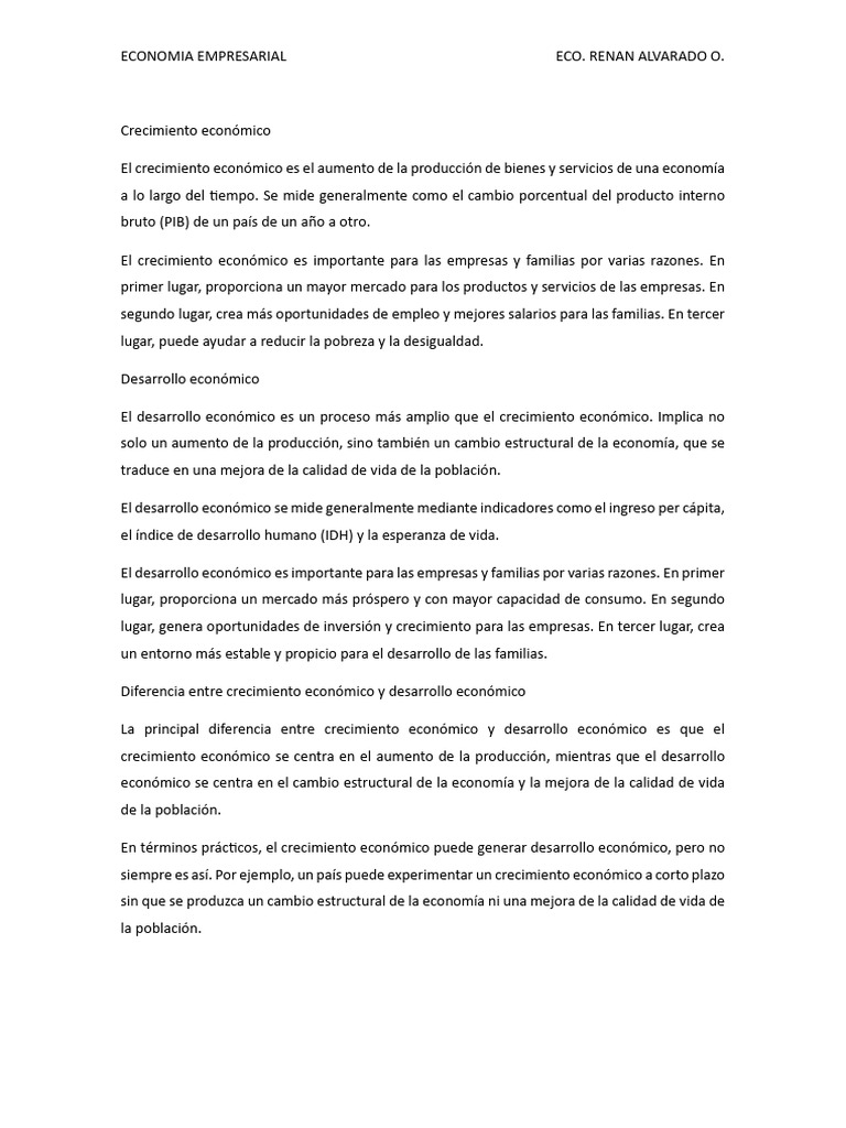 Crecimiento Económico y Desarrollo Económico. Conceptos, Diferencia e ...