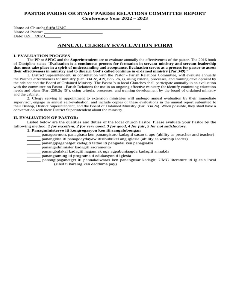 Pastor Parish or Staff Parish Relations Committee Report | PDF | Pastor ...