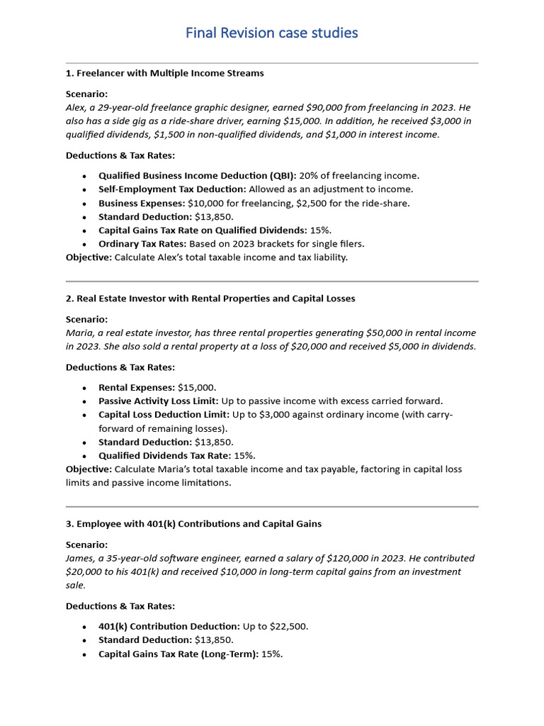 Final Revision case studies | PDF | Tax Deduction | Income
