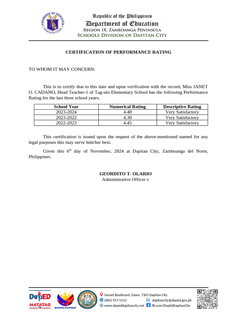 Teacher Performance Ratings 2022-2024 | PDF