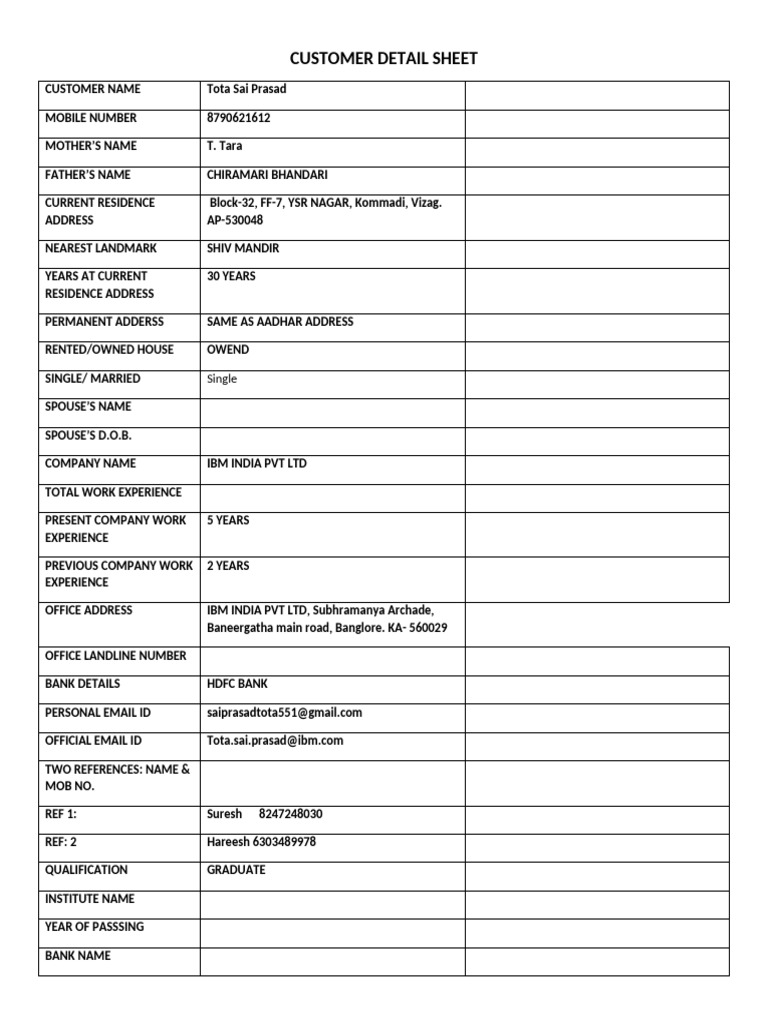 Detail Sheet Soft Copy - Naresh Kumar | PDF
