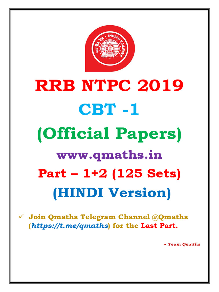 Hindi 125 - RRB NTPC 2019 CBT-1 Papers 125 Sets - Compressed | PDF