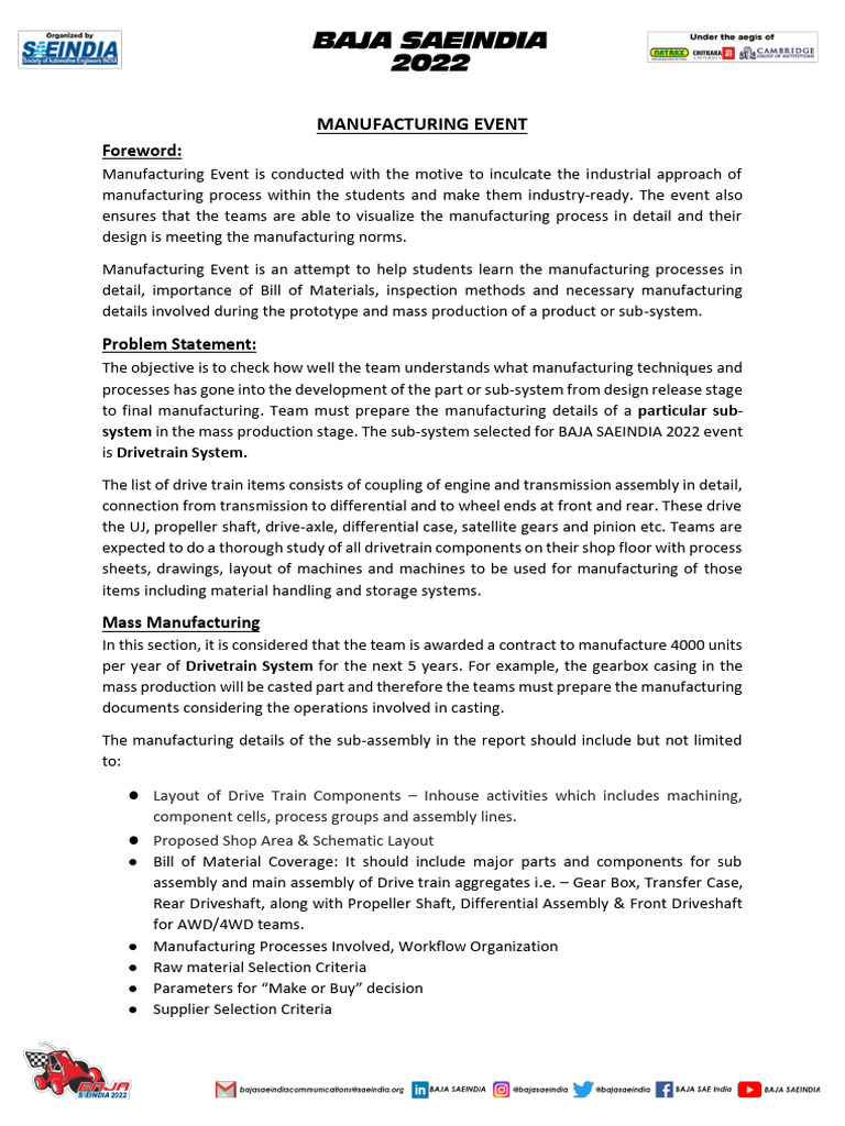 Manufacturing Event Guidelines | PDF | Mechanical Engineering