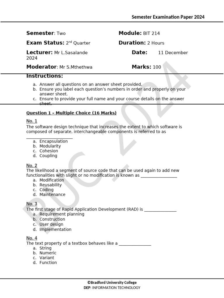 BIT 214 - Programming II | PDF | Integrated Development Environment | Computer Programming
