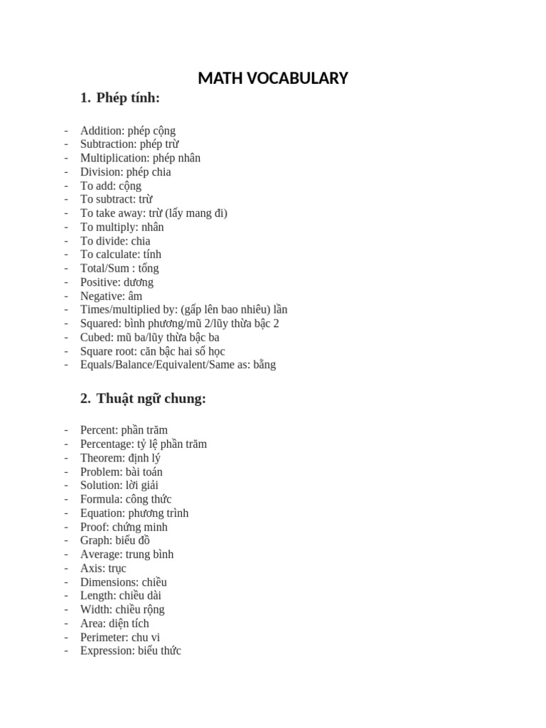 MATH VOCABULARY | PDF