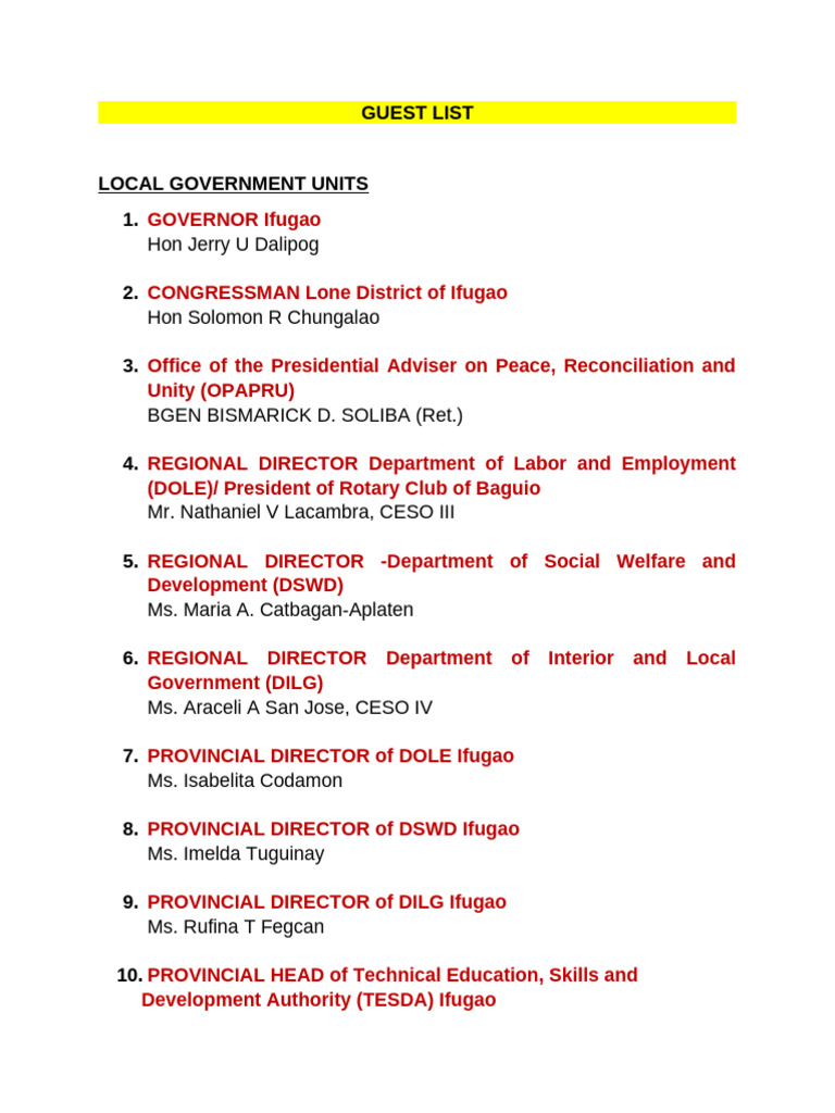 Acknowledgement Guest List | PDF | Philippines | Military