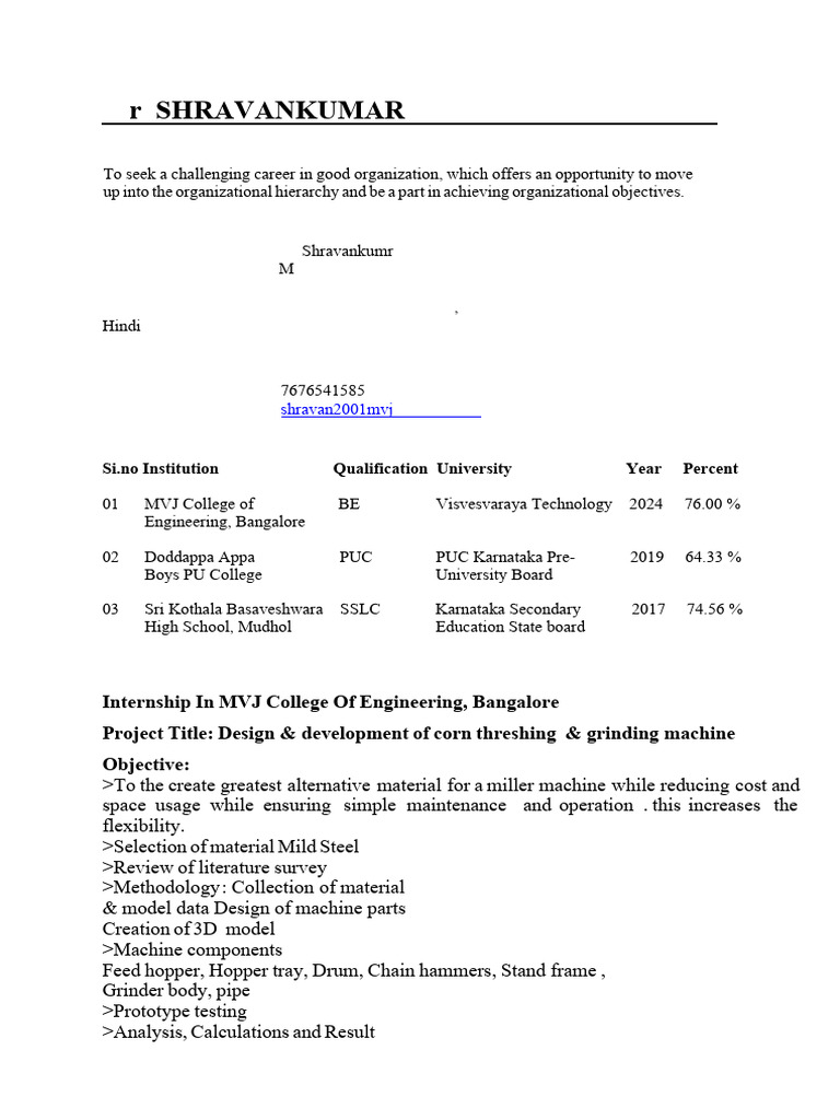 Shravankumar: Mr. - Curriculum Vitae | PDF