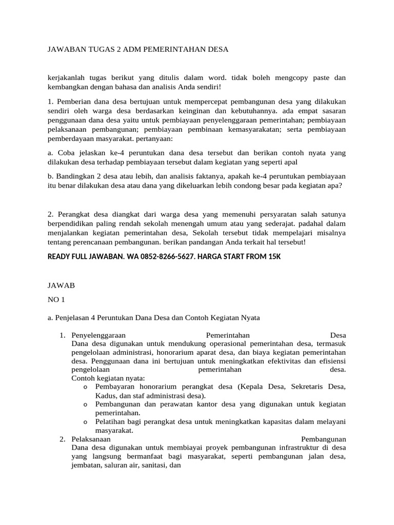 Jawaban Tugas 2 Adm Pemerintahan Desa | PDF | Bisnis | Ilmu Sosial
