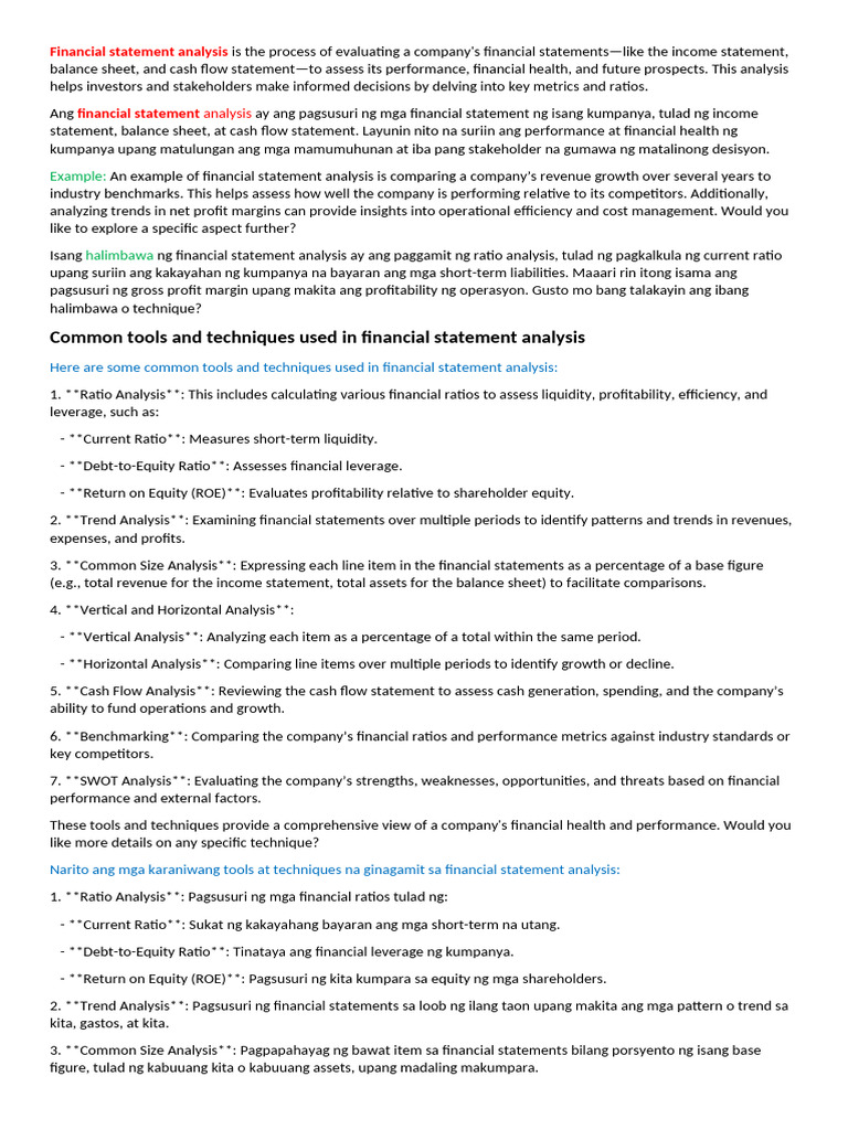 Financial Statement Analysis Techniques | PDF | Financial Ratio ...