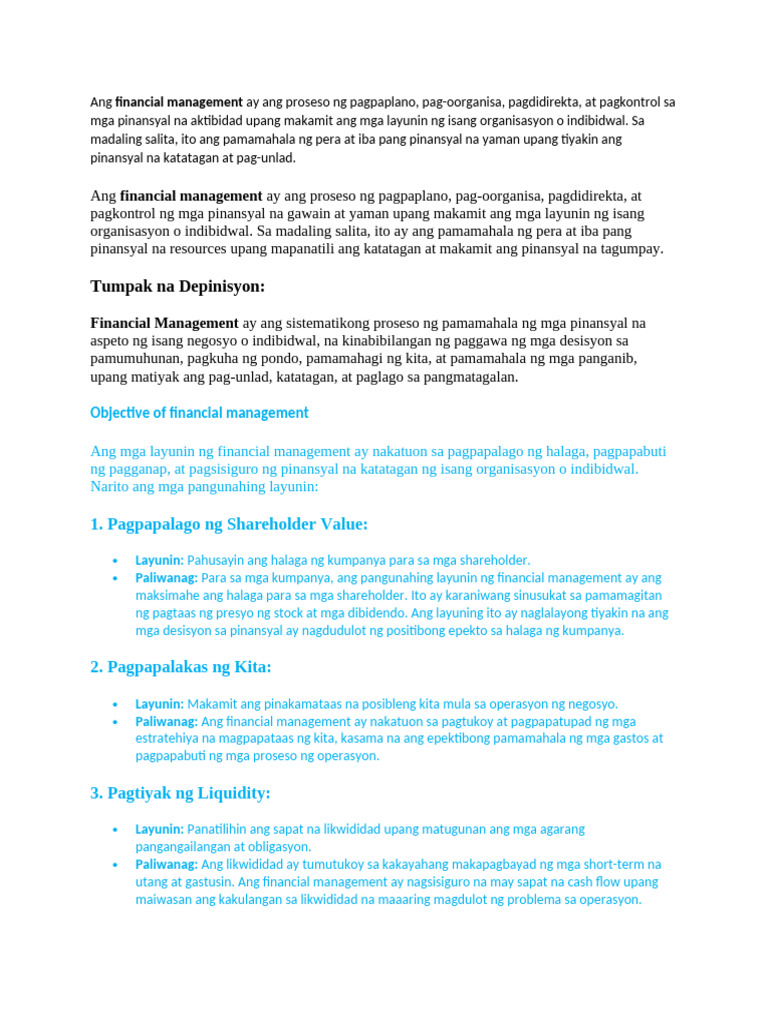 Ang Financial Management Ay Ang Proseso NG Pagpaplano | PDF