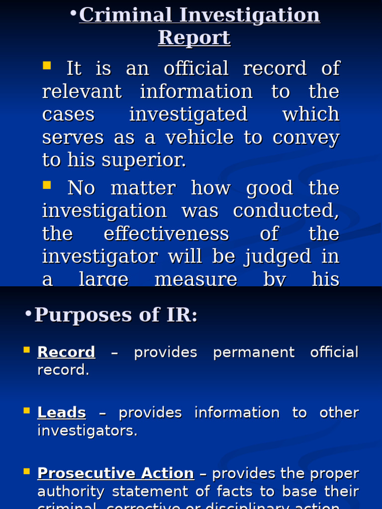 Criminal Investigation Report Guidelines | PDF | Witness | Arrest