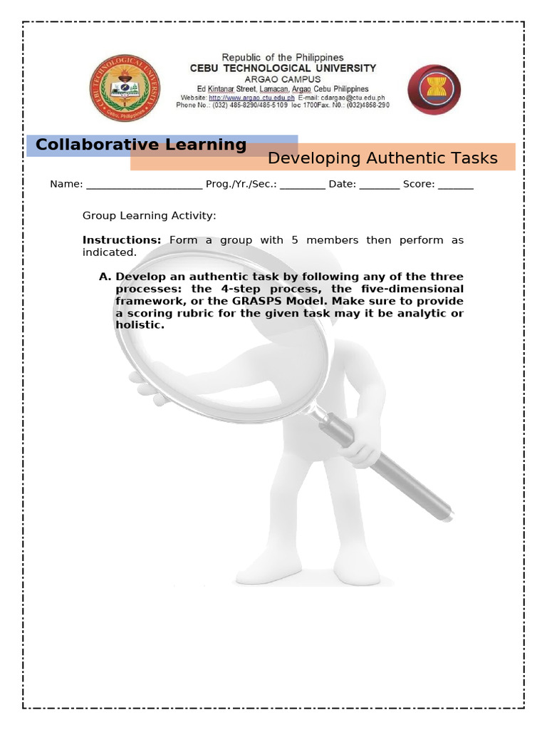 Collaborative Learning Task #2-Developing Authentic Tasks | PDF