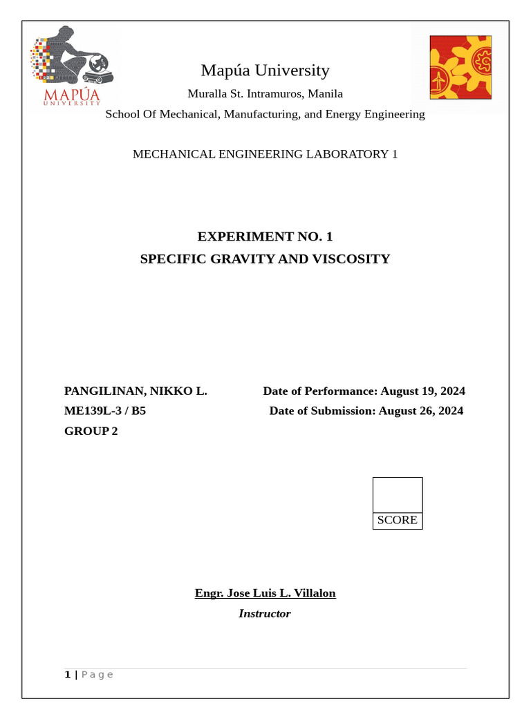 Experiment 1 | PDF | Viscosity | Liquids