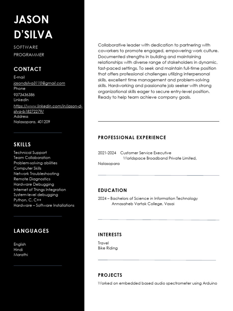 Jason D'Silva: Software Programmer CV | PDF