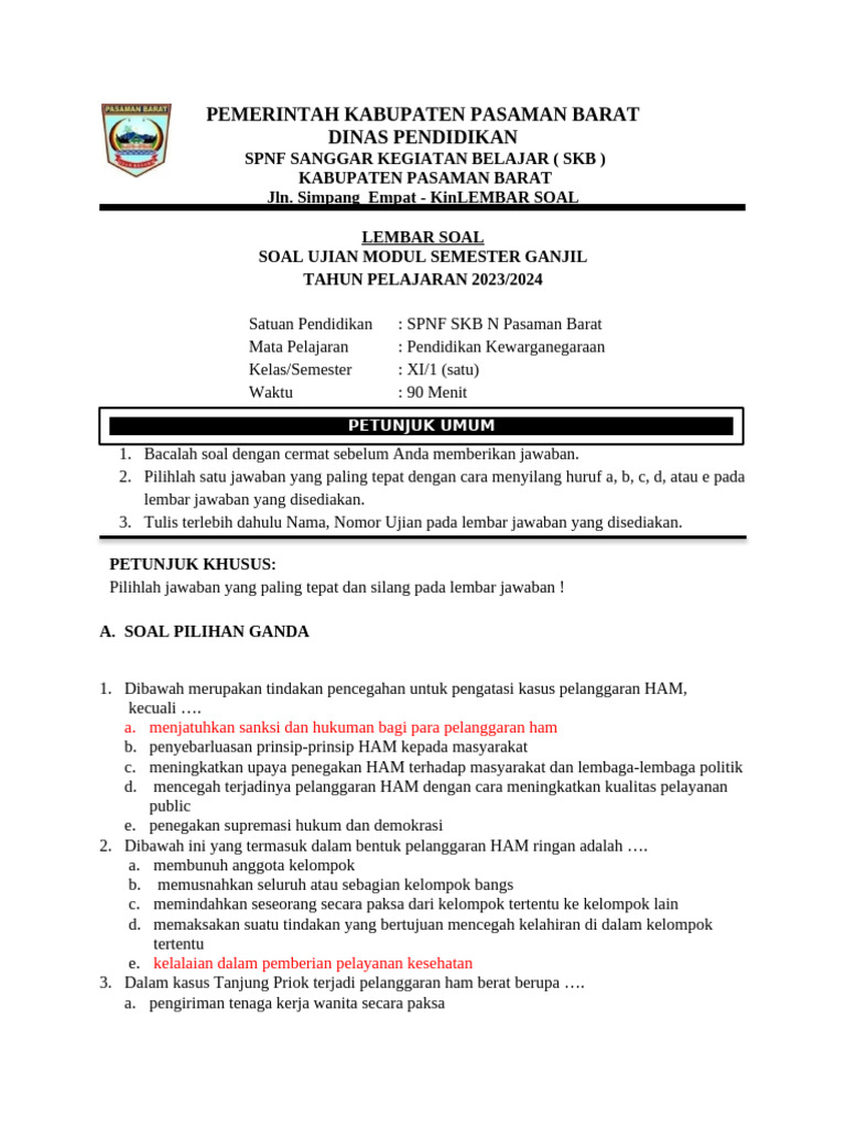 Soal PKN Kelas 11 | PDF | Politik