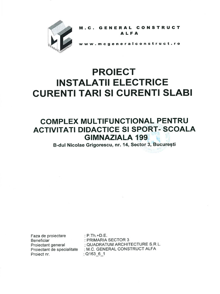 Q163 - 6 - 1 - Proiect Instalatii Electrice Curenti Tari Si Curenti Slabi | PDF