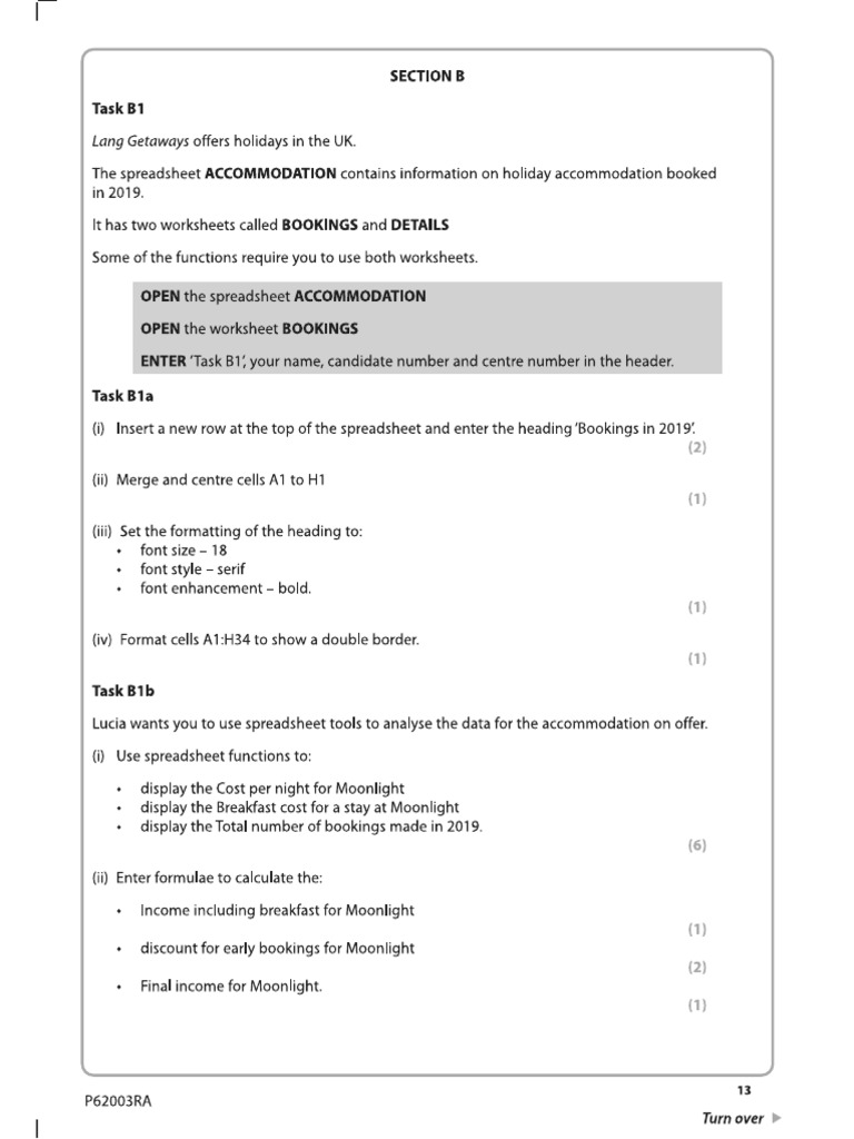 2020 Spreadsheet Task | PDF