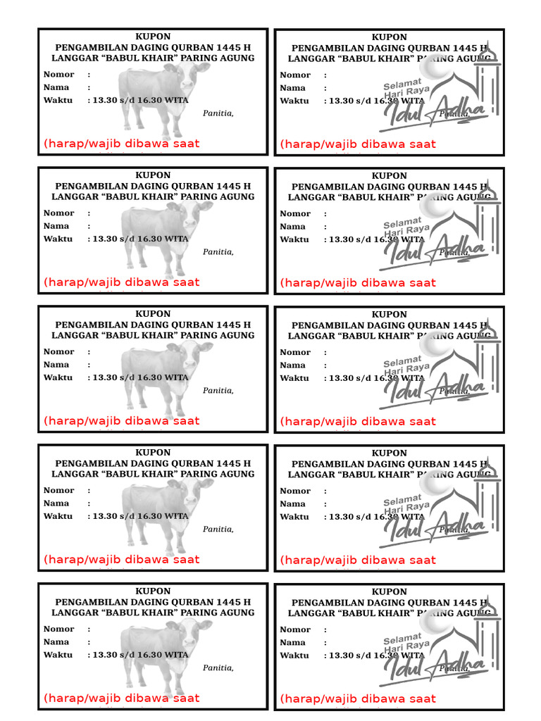 Kupon Daging Qurban | PDF