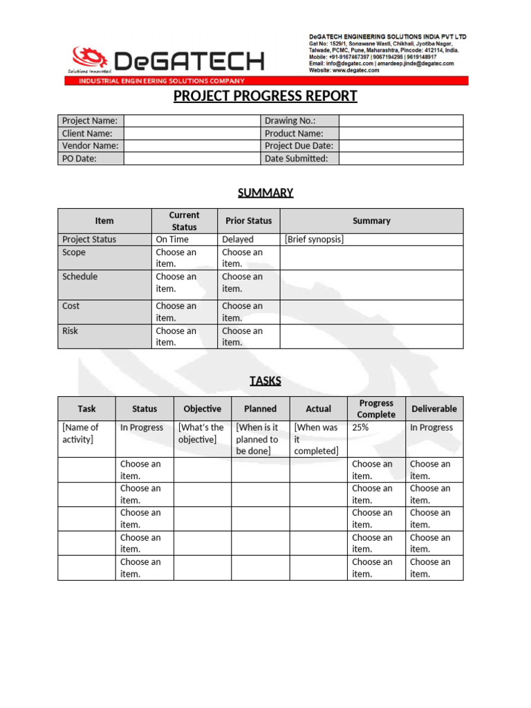 Progress Report Template ProjectManager WLNK | PDF