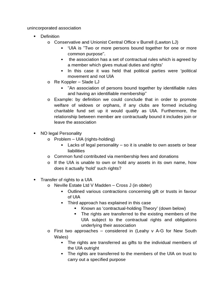 Understanding Unincorporated Associations | PDF | Wills And Trusts ...