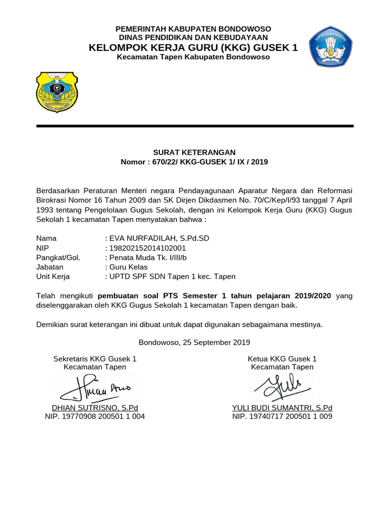 SK TIM PEMBUAT SOAL KKG 1 Eva | PDF