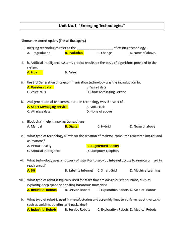 Emerging Technologies & Networks Quiz | PDF | Computer Network ...