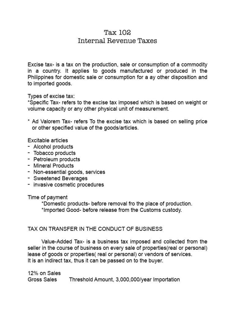 Internal Revenue Taxes | PDF | Taxes | Estate Tax In The United States