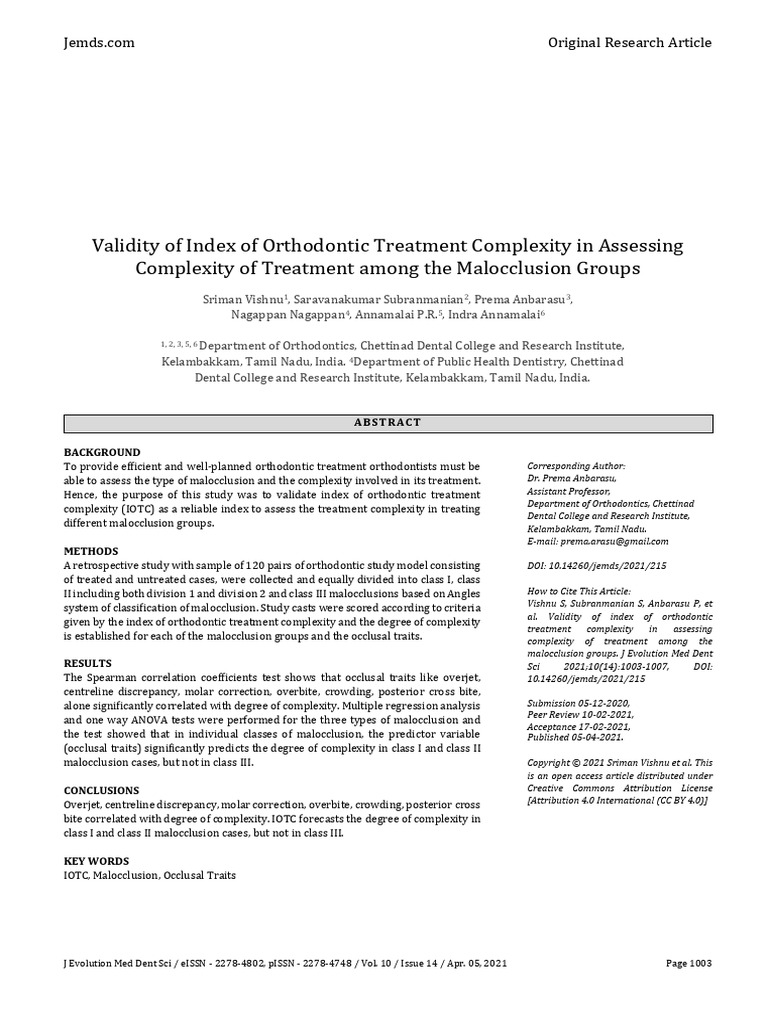 Prema Anbarasu - April 5, 2021 | PDF | Orthodontics | Dentistry Branches