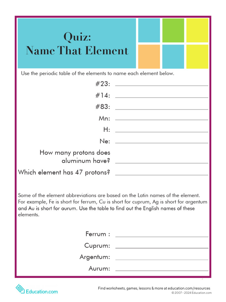 Periodic Table Quiz | PDF