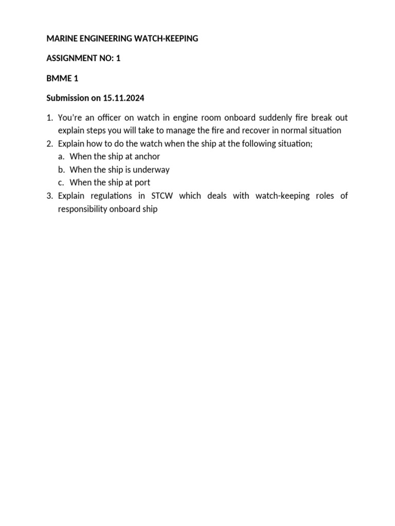 Assignment 1 BMME 1, Marine Engineering Watchkeeping | PDF | Science & Mathematics | Technology ...