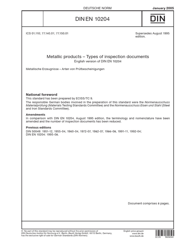 DIN EN 10204: Inspection Document Types | PDF