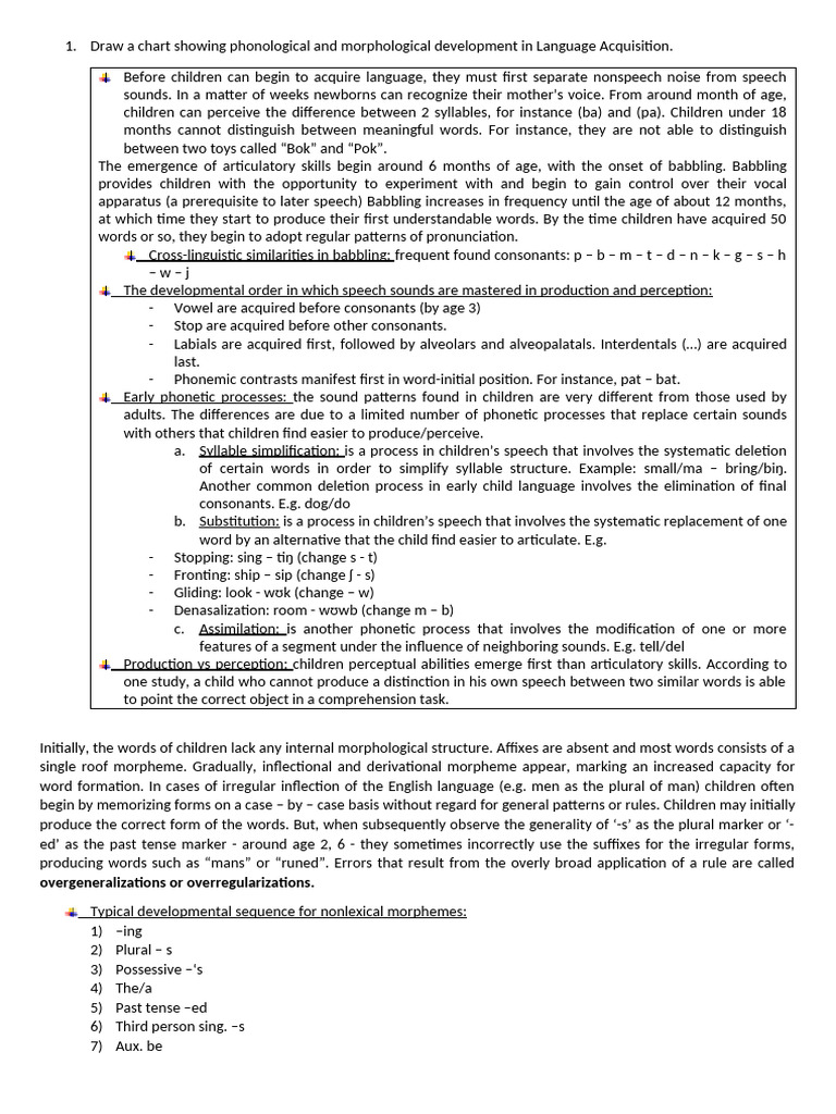 Draw A Chart Showing Phonological and Morphological Development in Language Acquisition | PDF ...