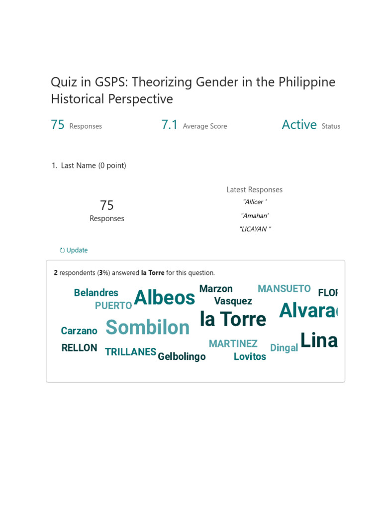 Quiz in GSPS - Theorizing Gender in The Philippine Historical Perspective | PDF | Gender ...