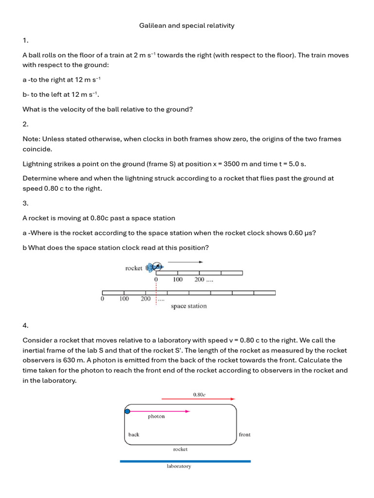 Galilean & Special Relativity Problems | PDF | Spacetime | Special ...