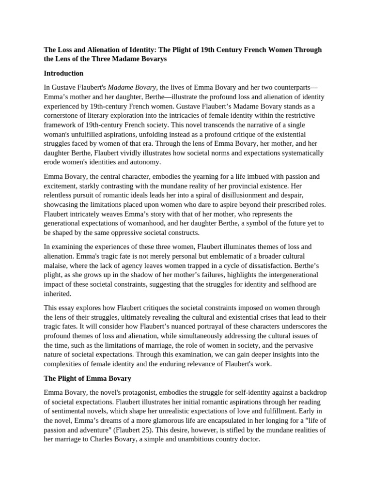 The Loss and Alienation of Identity | PDF | Madame Bovary | Social ...