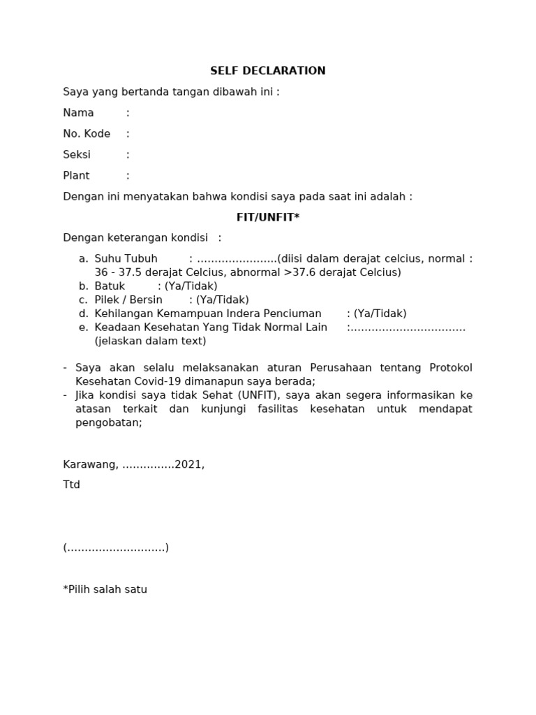 Sefl Declaration Form Rev | PDF