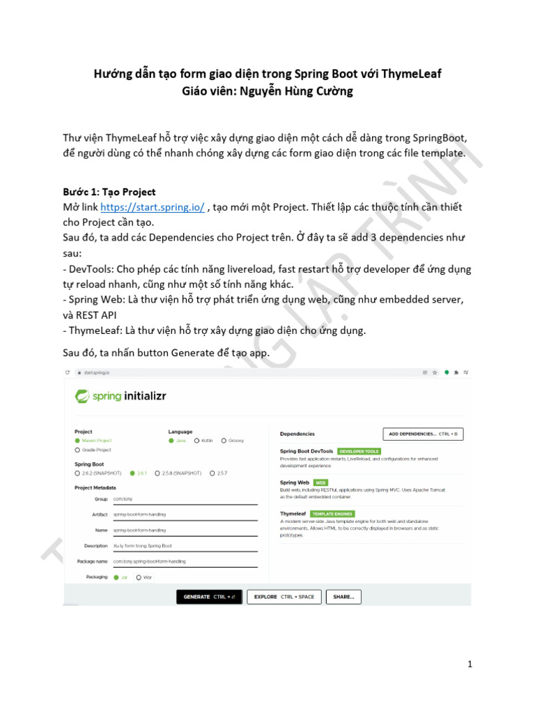 Huong Dan Tao Form Giao Dien Trong SpringBoot Voi ThymeLeaf | PDF