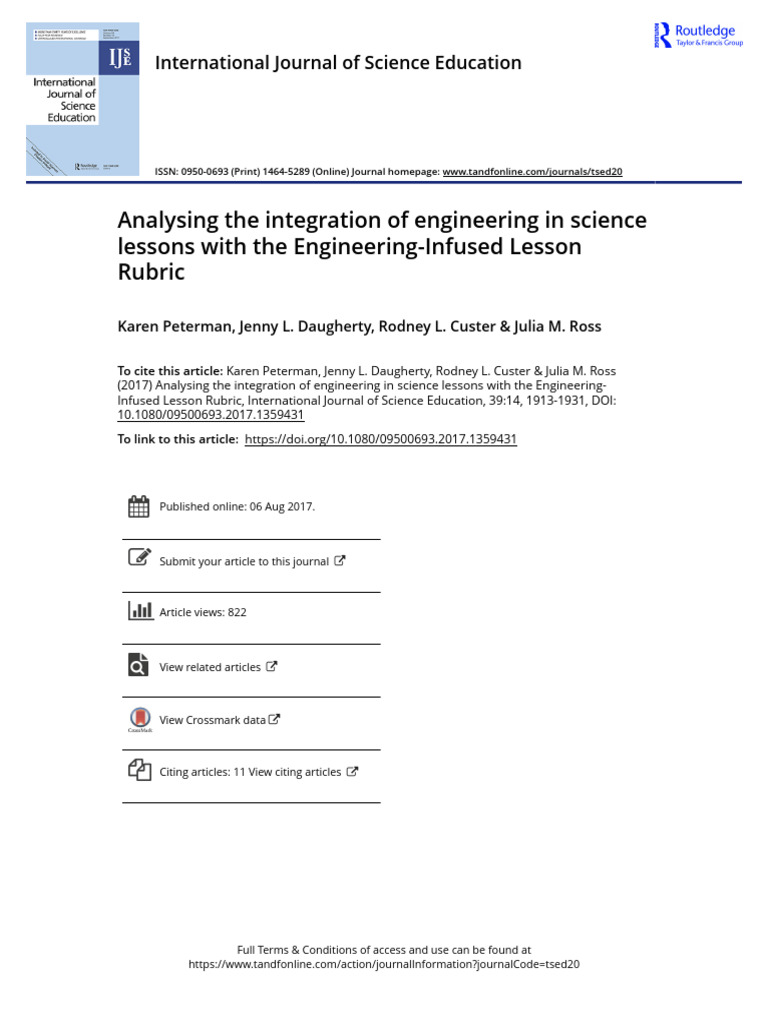 Analysing The Integration of Engineering in Science Lessons With The ...