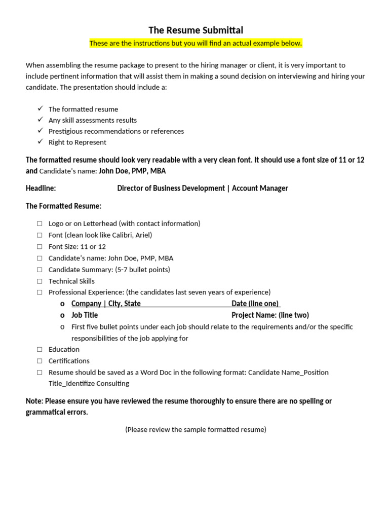 Resume Submission Guidelines and Example | PDF | Retail | Sales